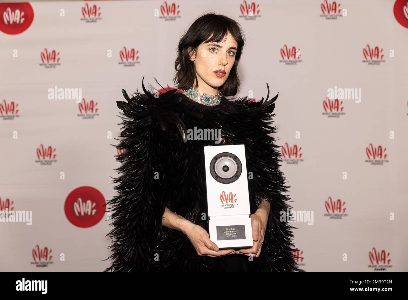 Sylvie Kreusch poses with an award at the 14th edition of the MIA's (Music Industry Award) award ...