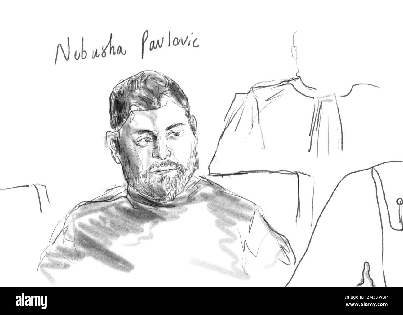 This drawing by Janne Van Woensel Kooy shows the accused Nebusha ...