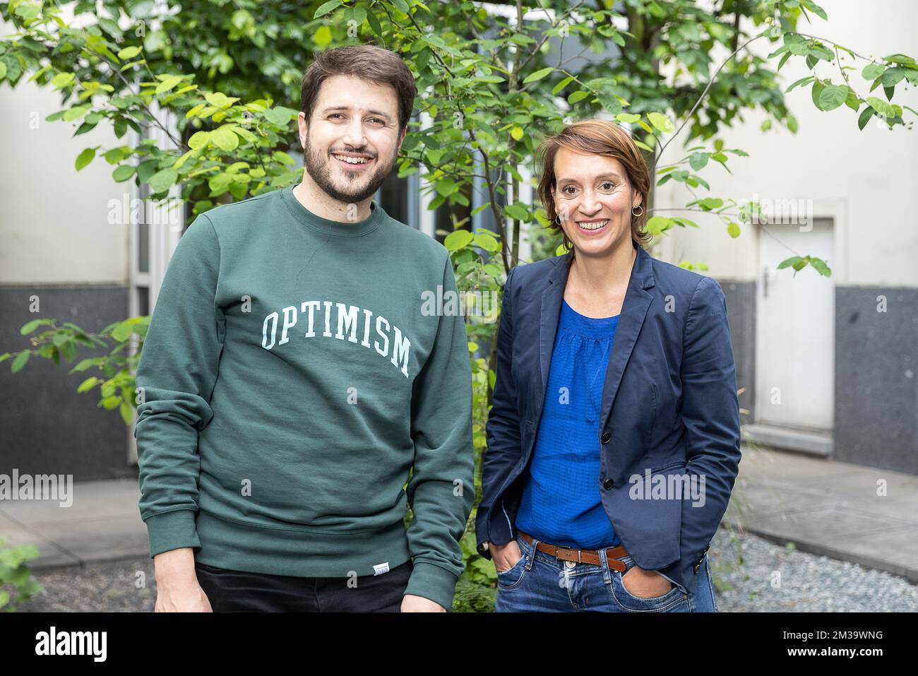 Candidate duo Juan Benjumea-Moreno and Elisabeth Meuleman pose for the photographer during a ...