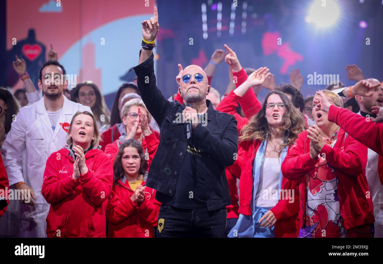 Singer Pascal Obispo performs at the closing ceremony of the 'Televie ...