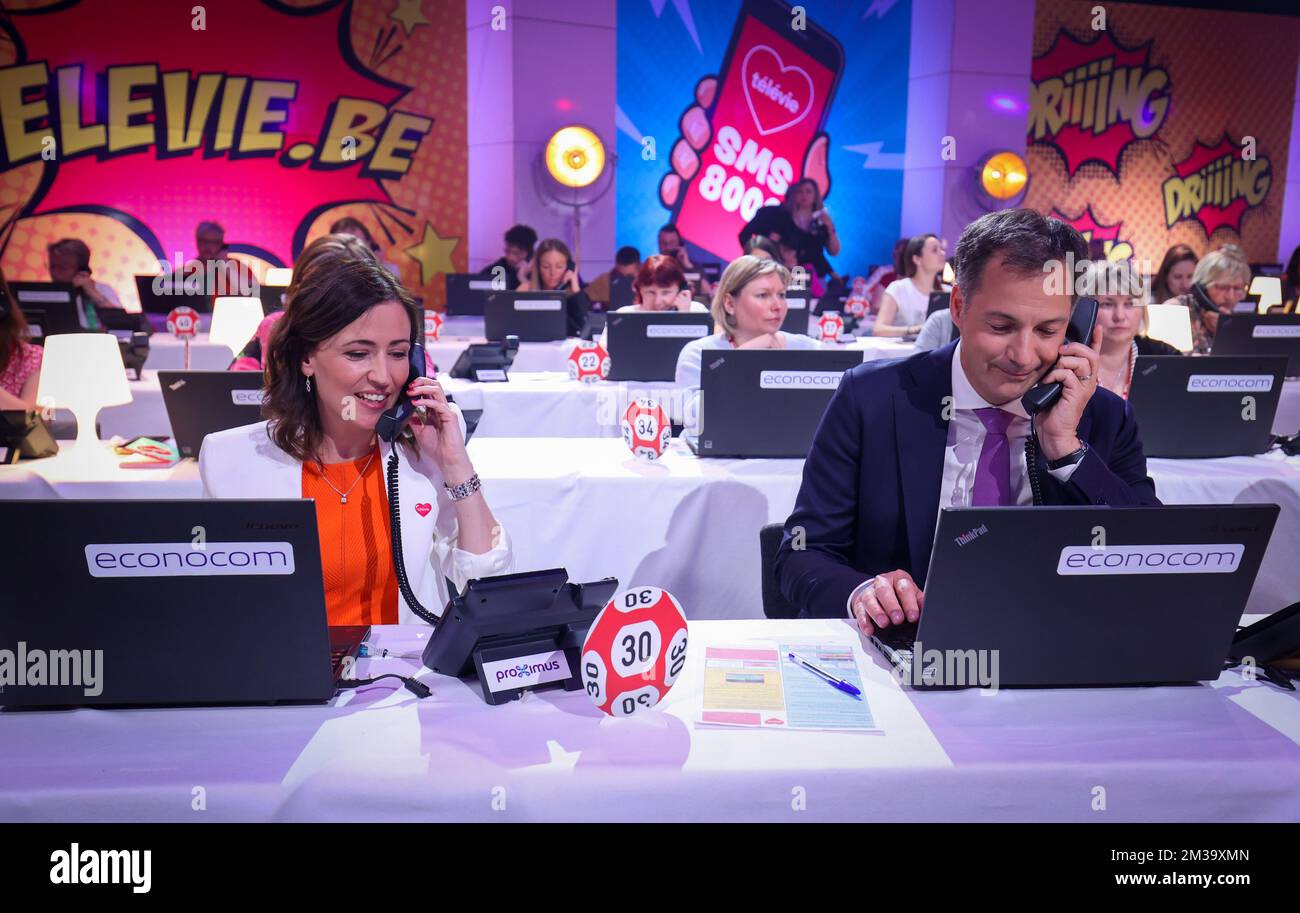 Presenter Anne Ruwet and Prime Minister Alexander De Croo pictured ...