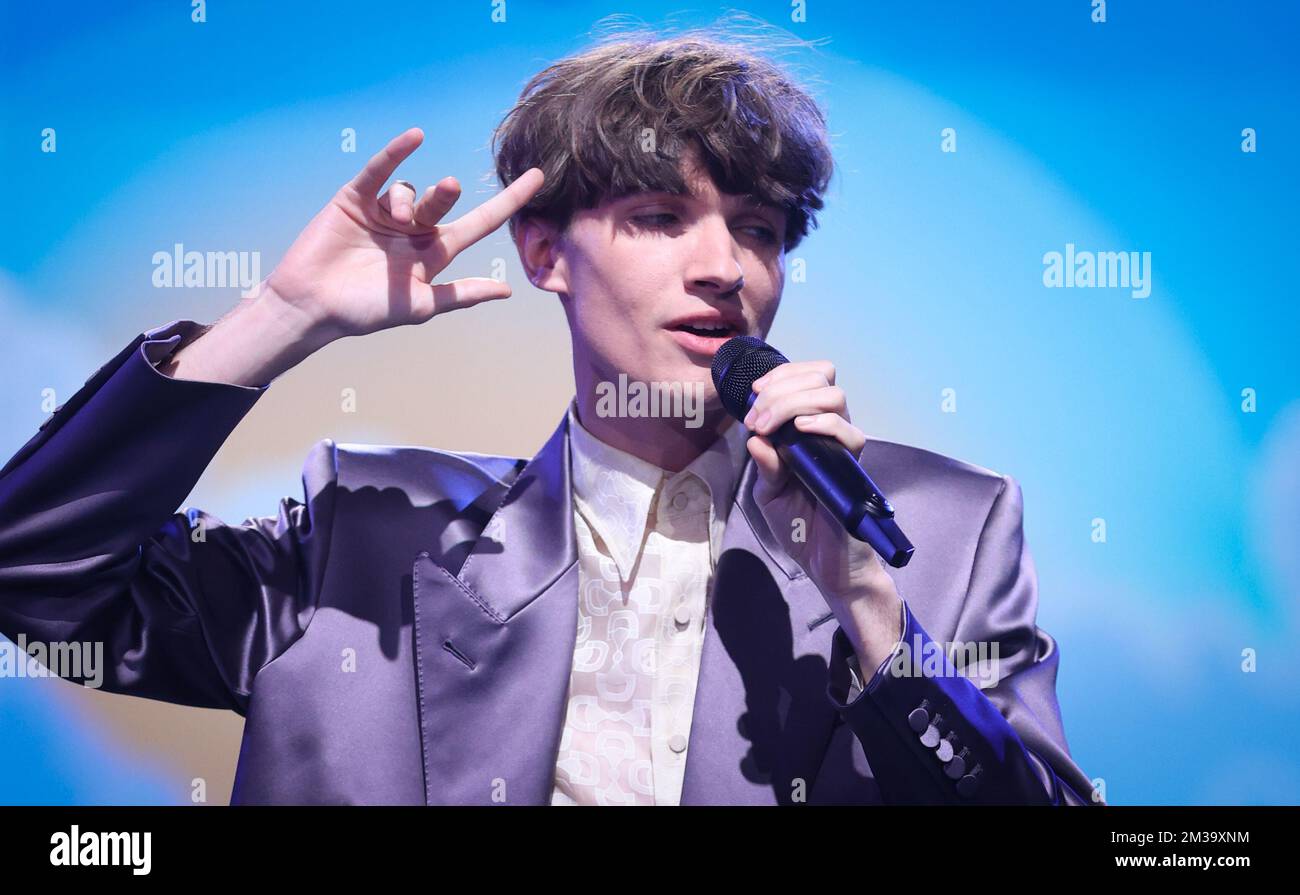 Singer Pierre de Maere performs at the closing ceremony of the 'Televie ...