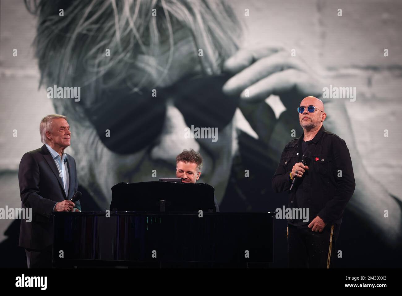 Singer Salvatore Adamo and Singer Pascal Obispo perform a tribute to ...
