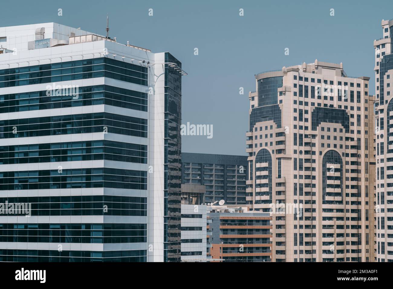 Shot of UAE's modernist architectural buildings featuring innovative ...