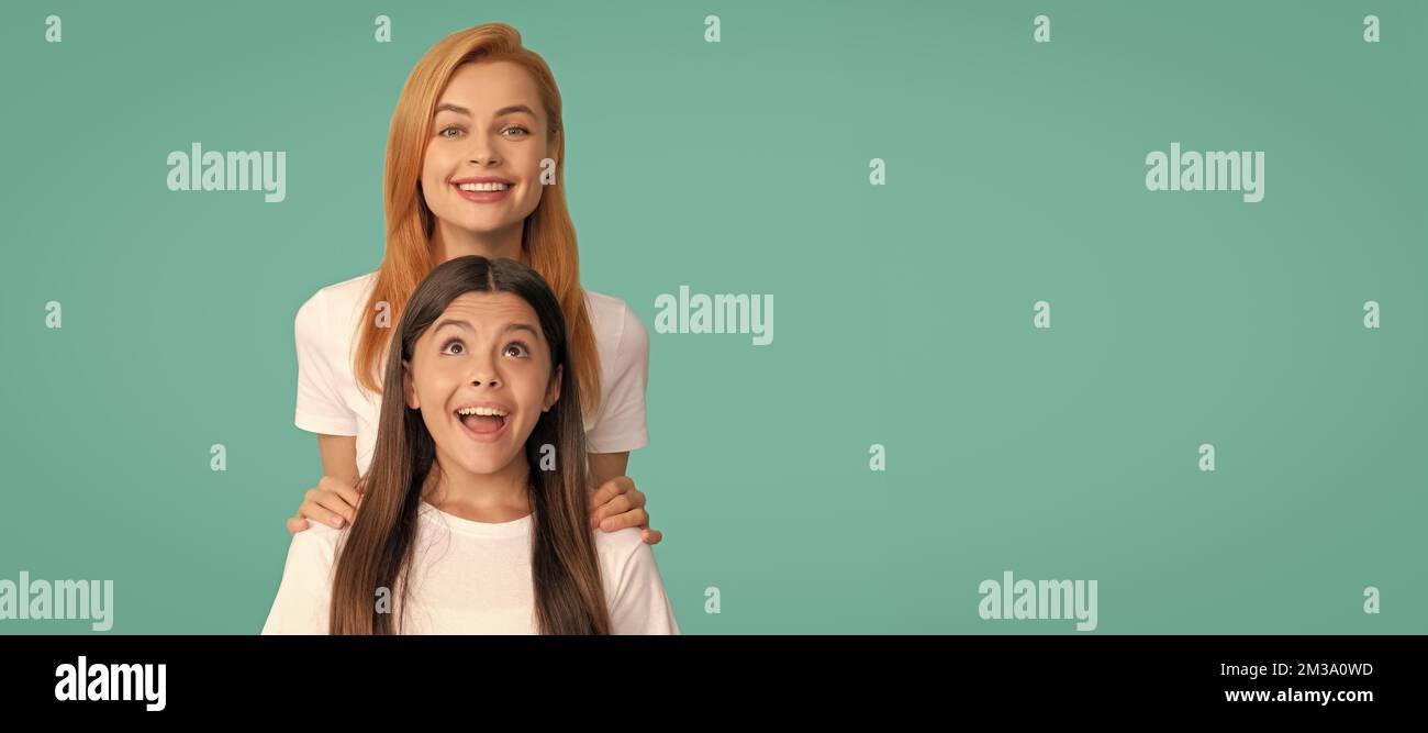 Mother and daughter child banner, copy space, isolated background ...