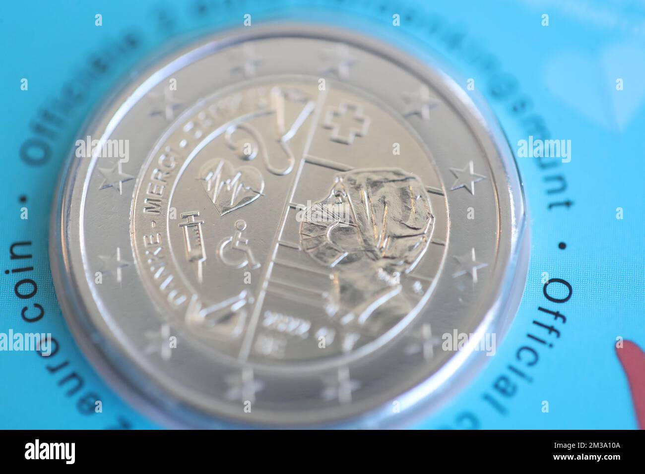 Illustration picture shows the presentation of a commemorative coin to ...