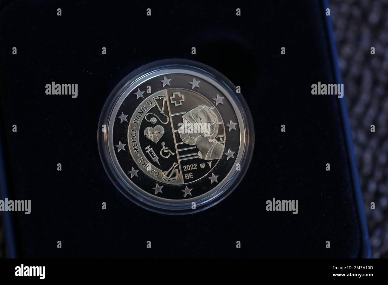 Illustration picture shows the presentation of a commemorative coin to ...