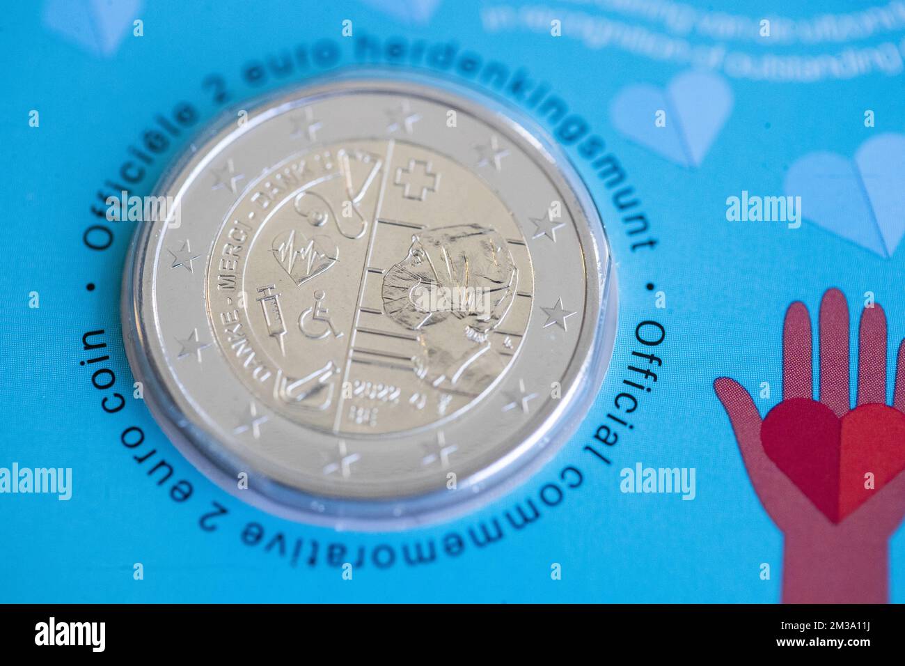 Illustration picture shows the presentation of a commemorative coin to ...