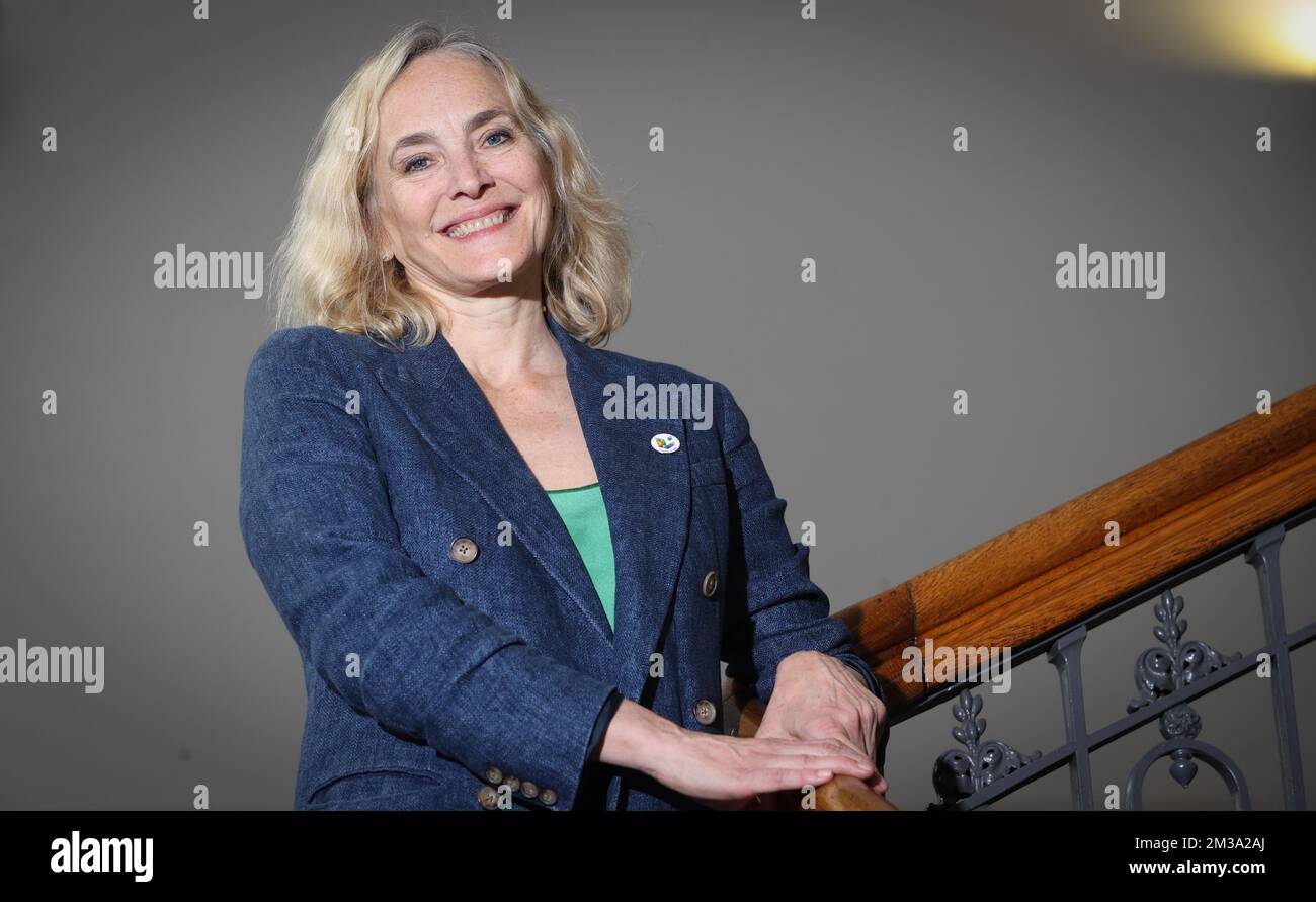 Professor Anne-Sophie Nyssen poses for the photographer after a press ...