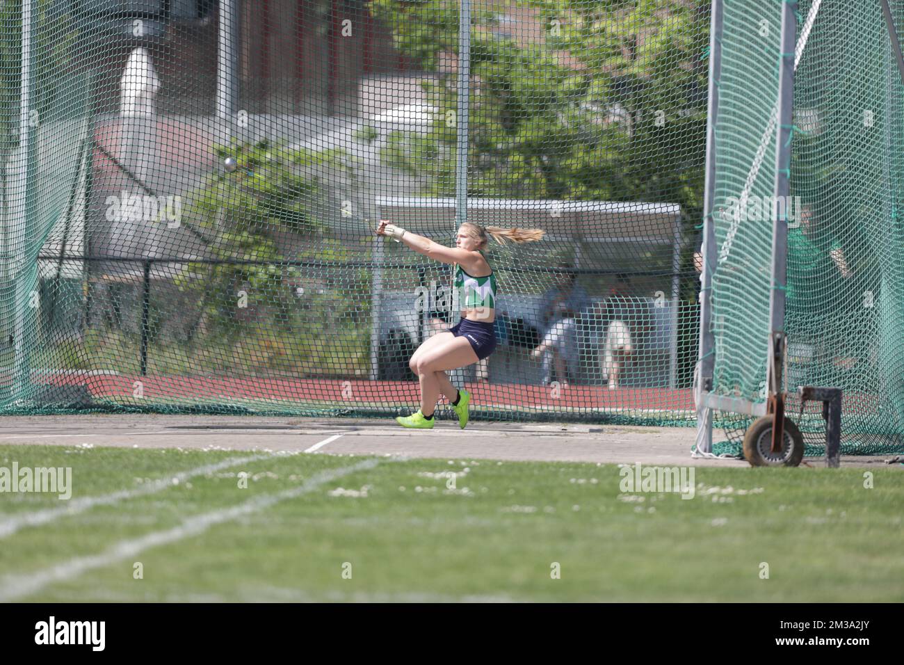 Belgian Ilke Lagroupictured in action during the women's hammer throw ...