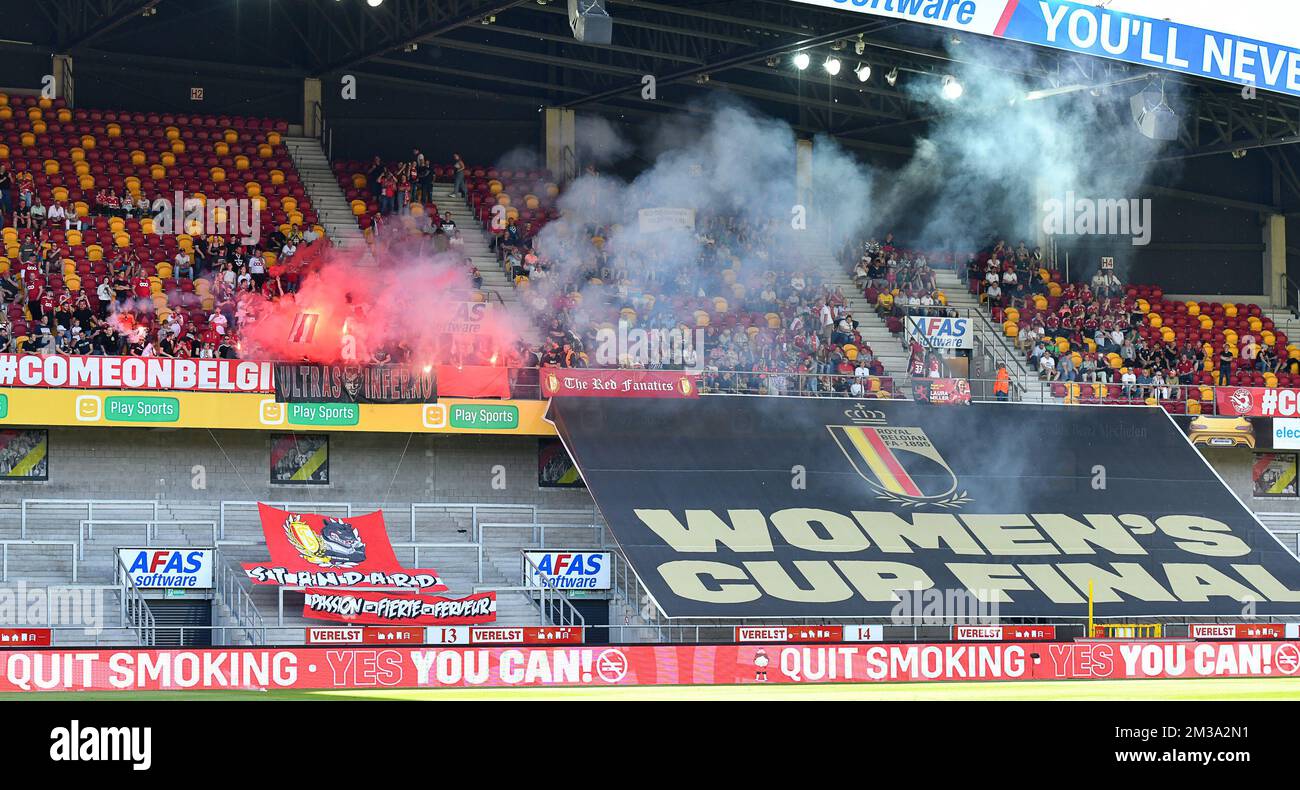 Standard's supporters pictured with pyrotechnic flares during the ...