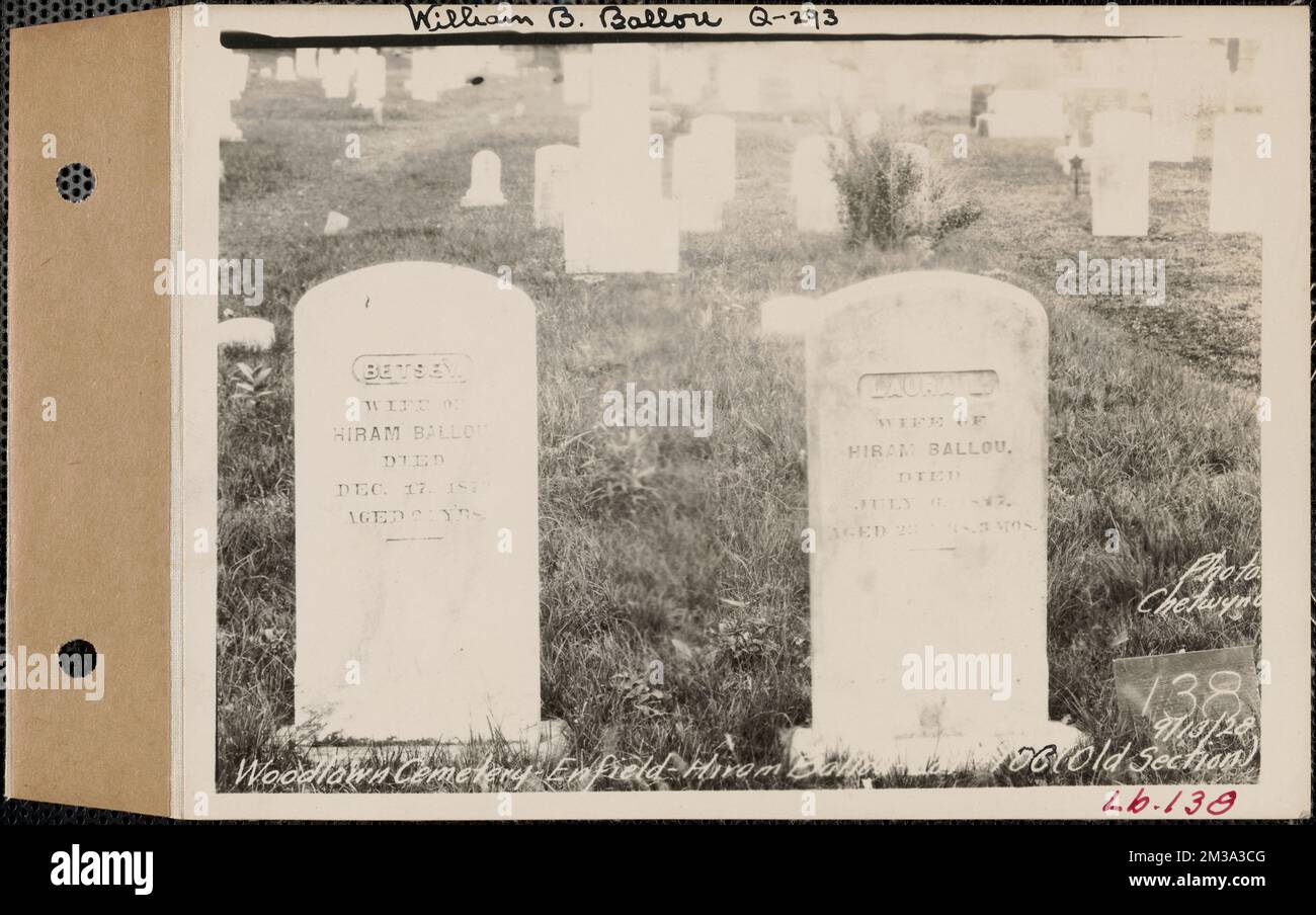 Hiram Ballou, Woodlawn Cemetery, old section, lot 106, Enfield, Mass ...