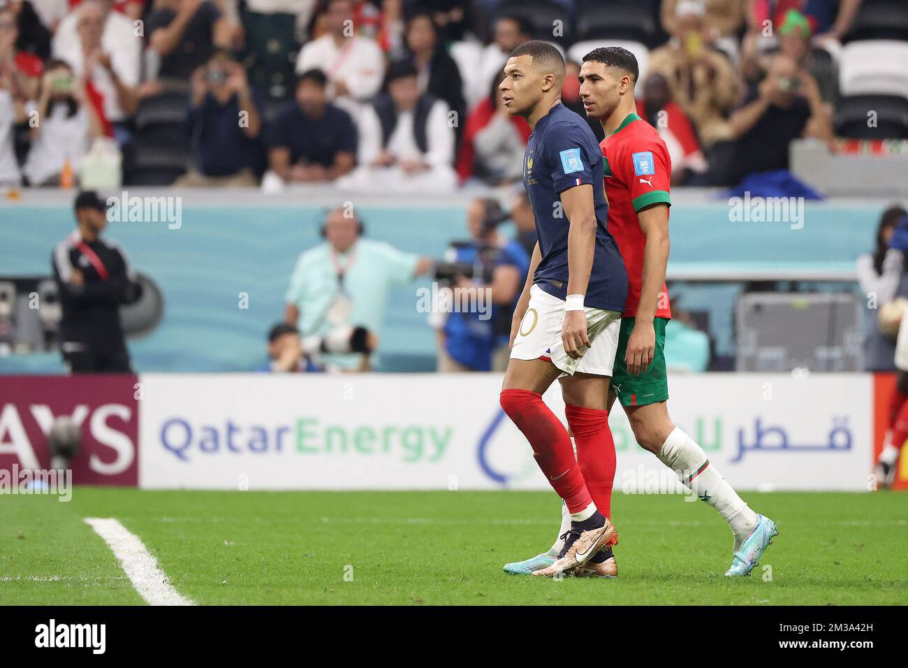 Al Khor, Qatar. 14th Dec, 2022. Kylian Mbappe of France, Achraf Hakimi of Morocco during the ...