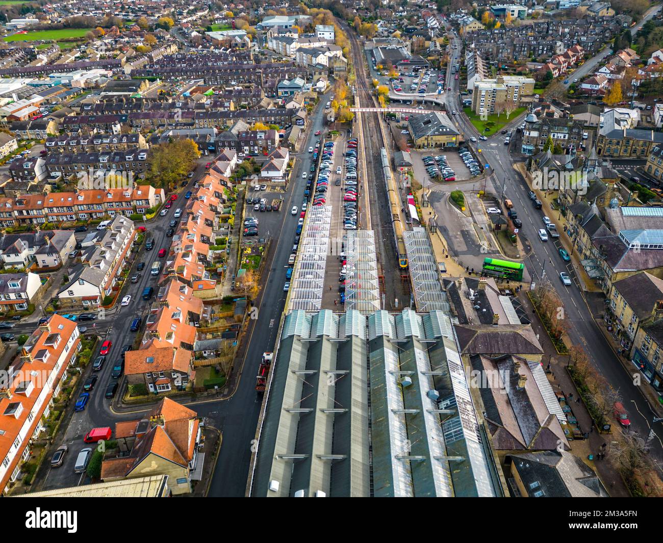Ilkley, West Yorkshire. 7th December, 2022. Aerial view of Ilkley town ...