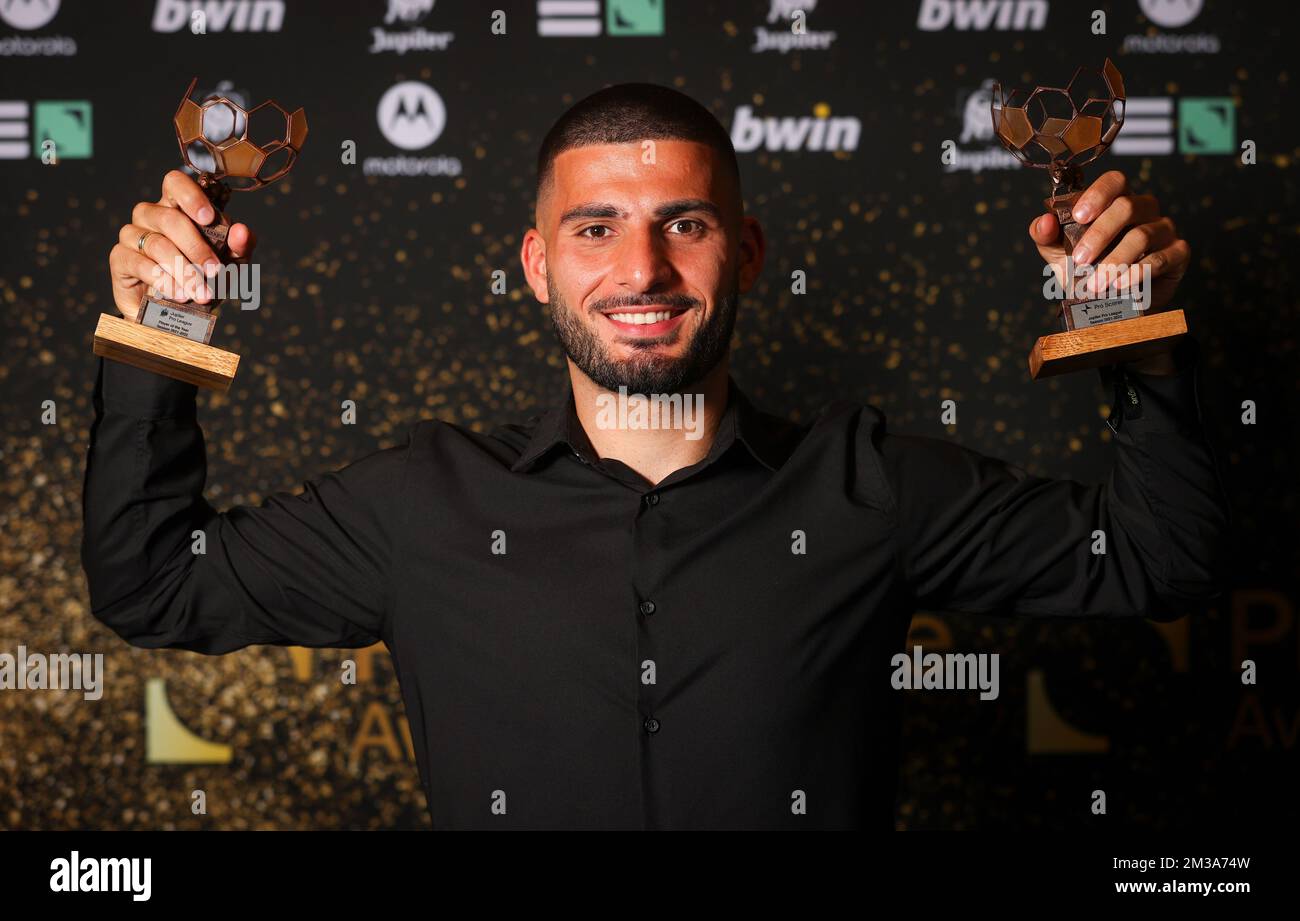 Union's Deniz Undav poses for the photographer with the 'player of the year' and the 'best ...