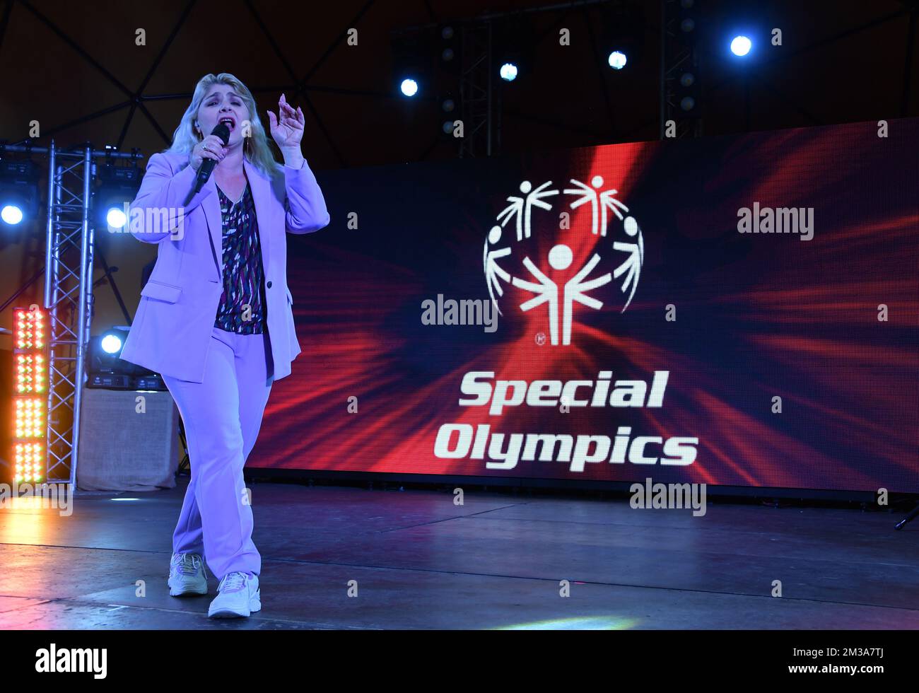 Belgian singer Sandra Kim performs during the opening ceremony of the ...