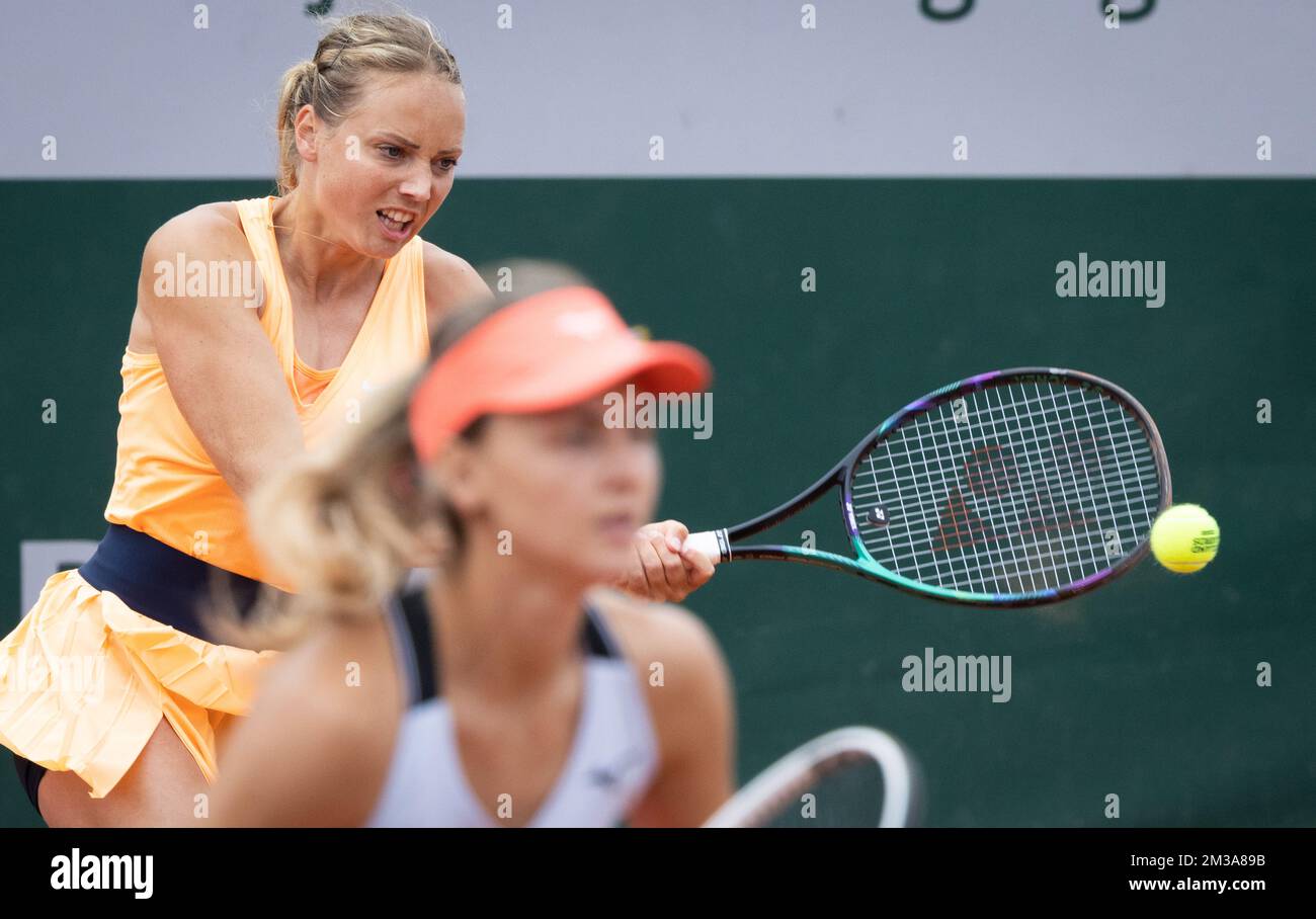 Belgian Kimberley Zimmermann and Belgian Maryna Zanevska pictured ...