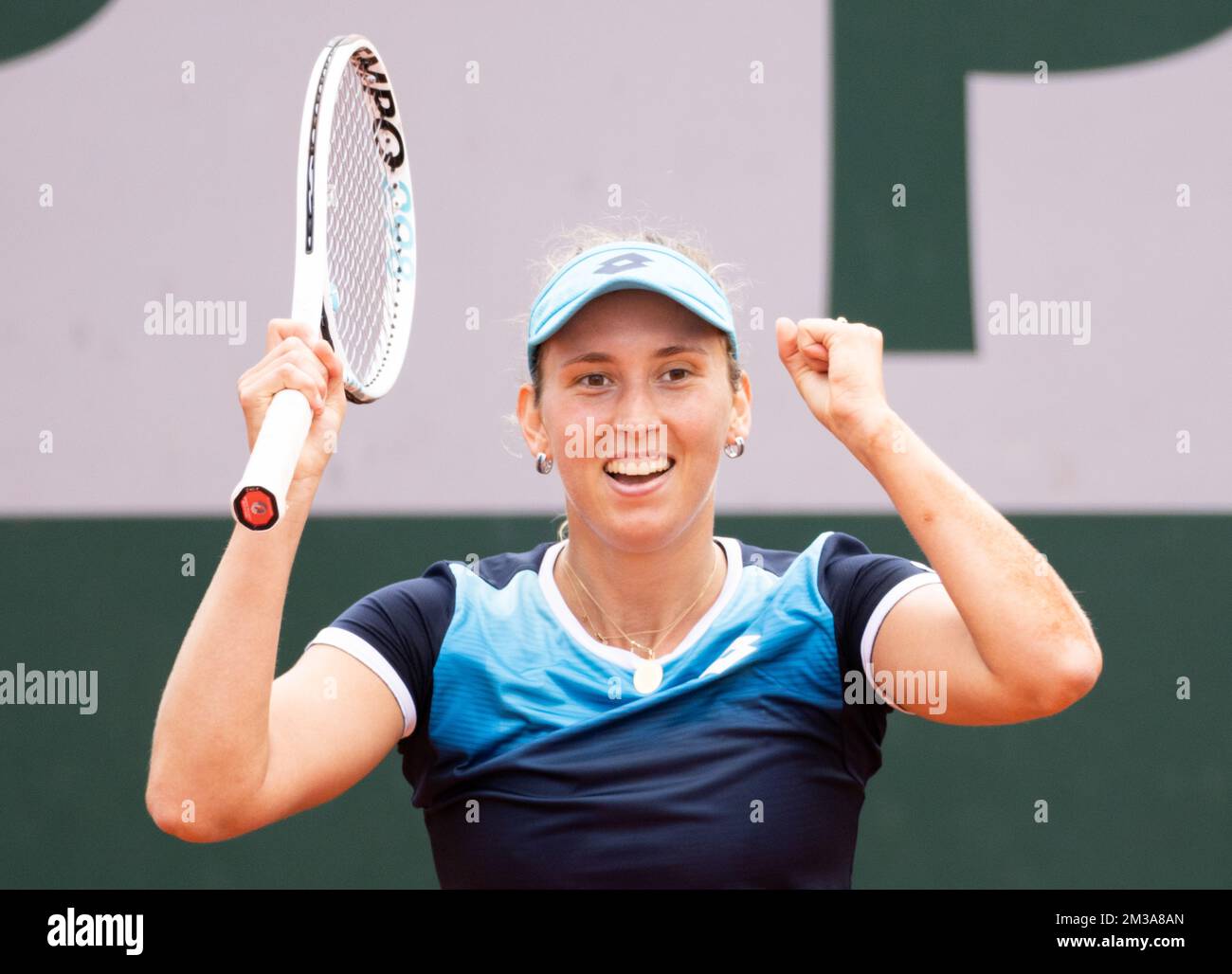 Belgian Elise Mertens celebrates after winning a tennis match between ...