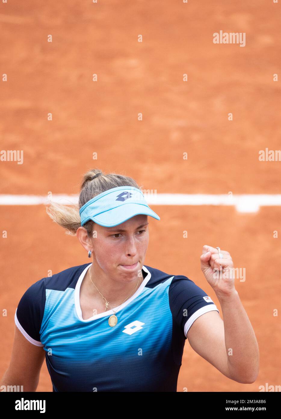 Belgian Elise Mertens celebrates during a tennis match against Russian ...