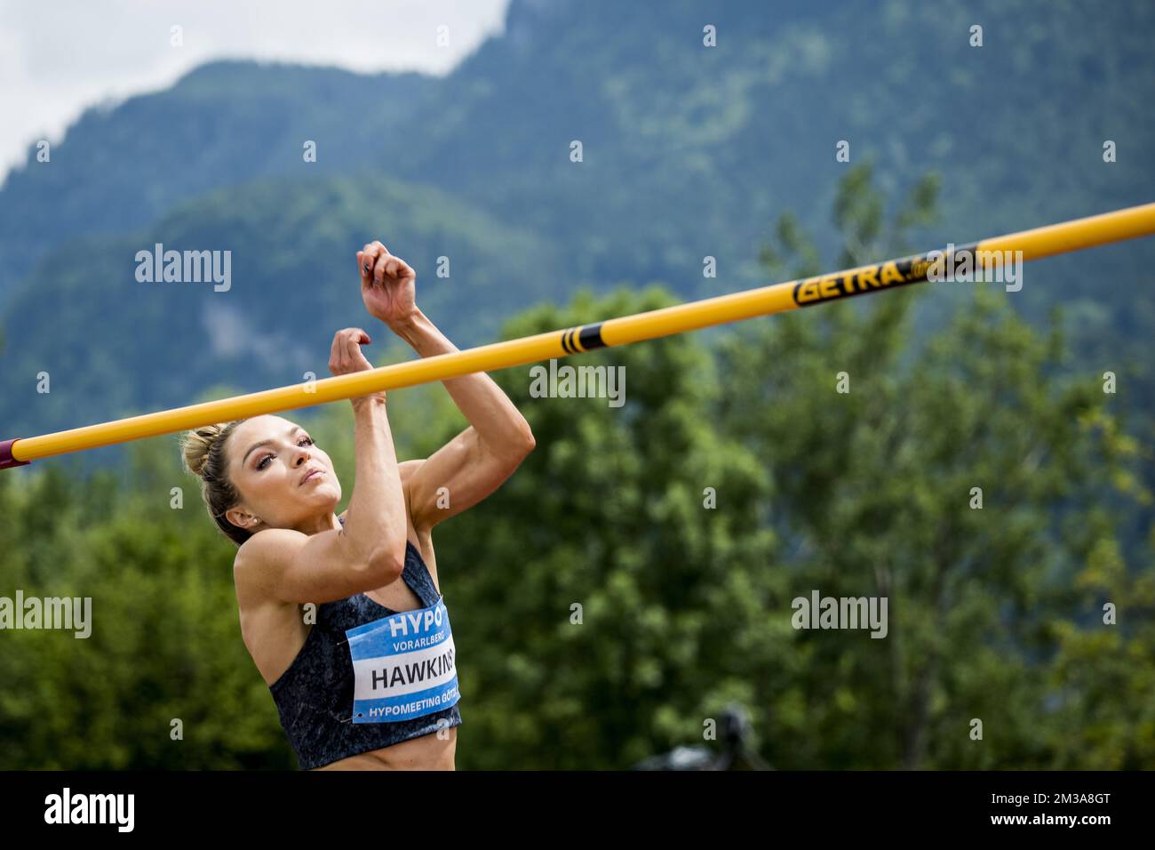 American Chari Hawkins pictured in action during the high jump event ...