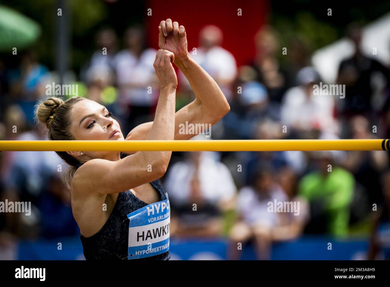 American Chari Hawkins pictured in action during the high jump event ...