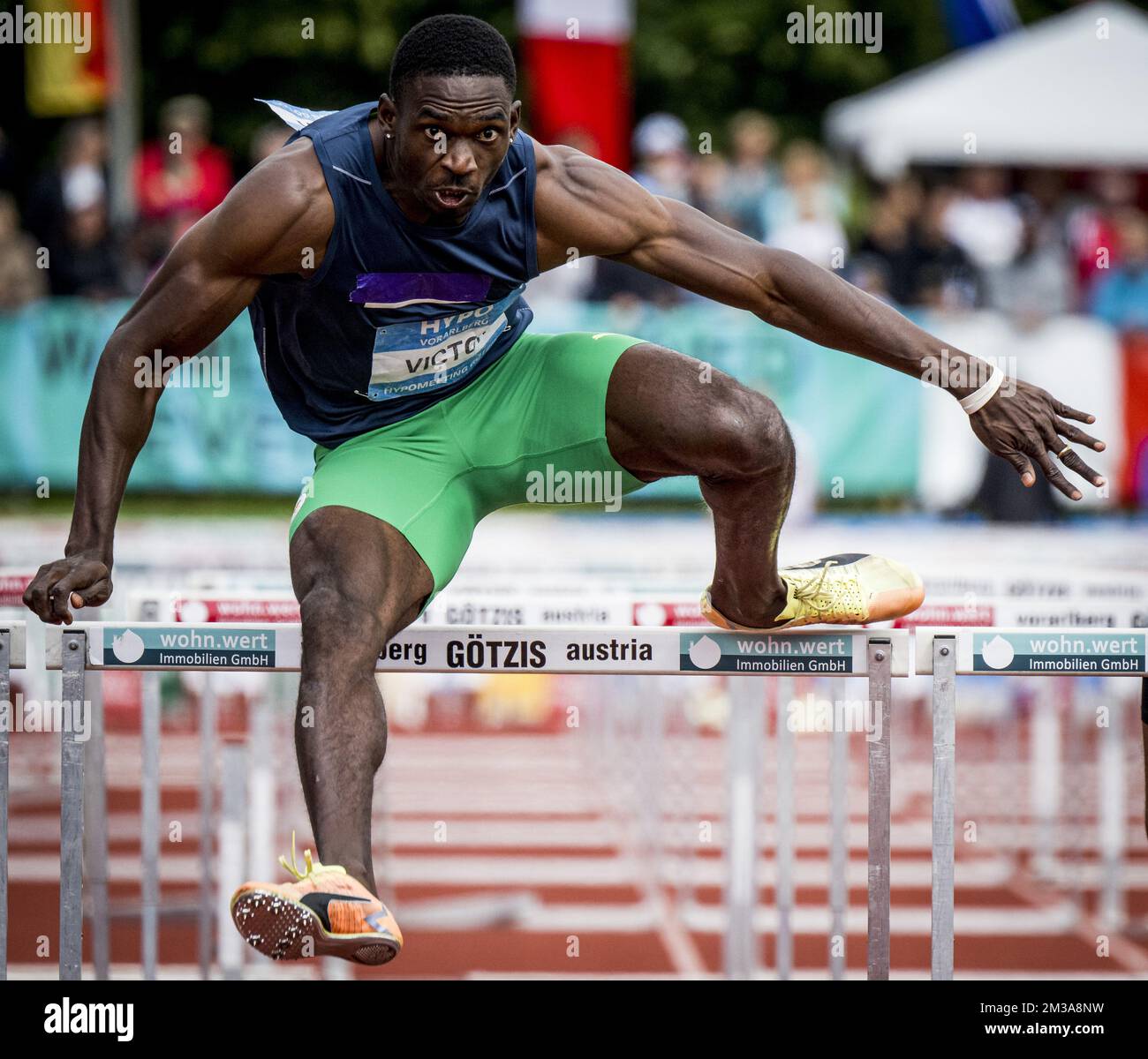 Grenada's Lindon Victor pictured in action during the 110m hurdles race ...