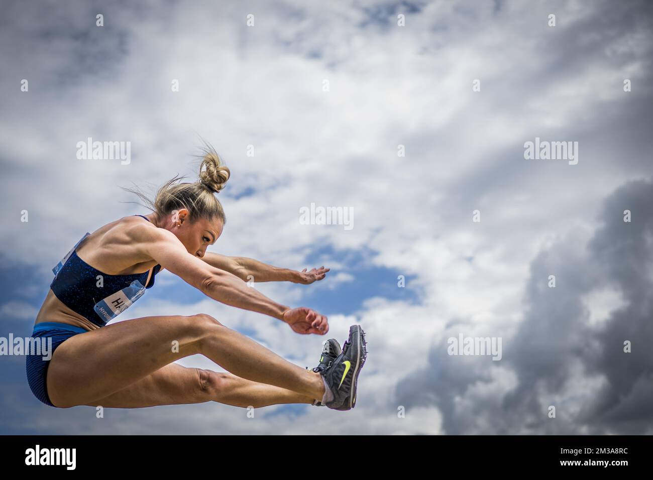 American Chari Hawkins pictured in action during the long jump event ...