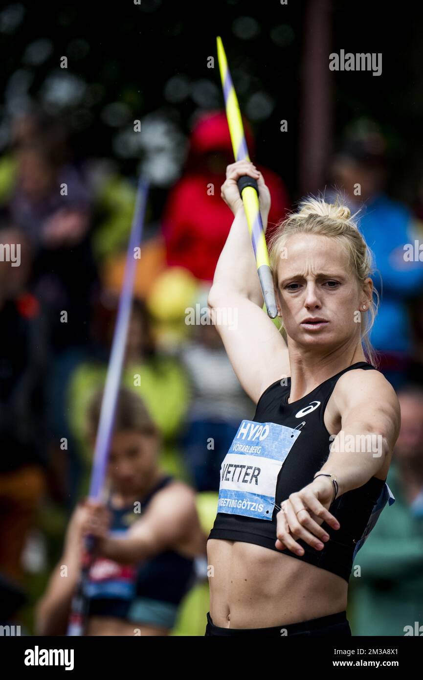 Dutch Anouk Vetter pictured in action during the javelin throw event ...
