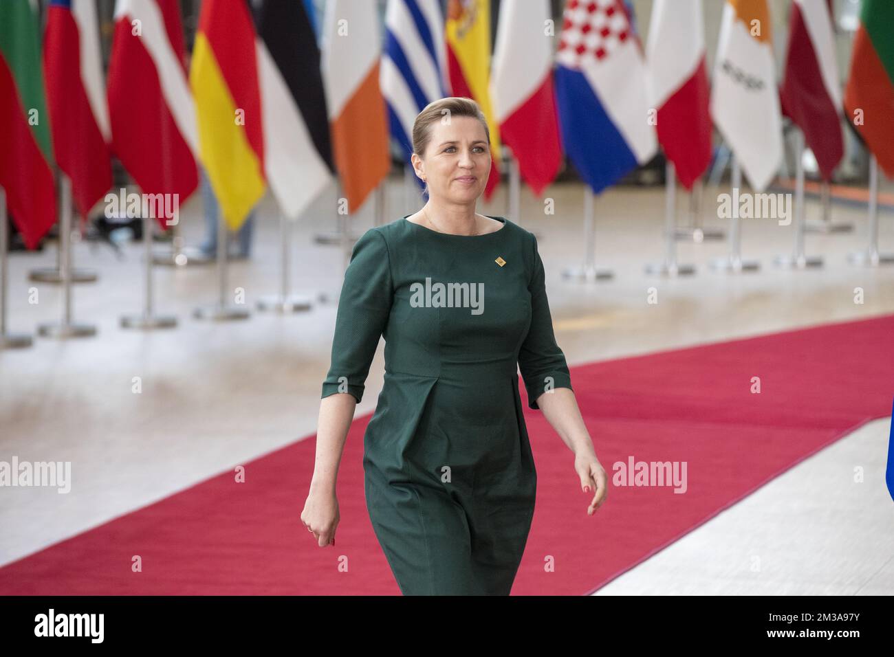 Prime Minister of Denmark Mette Frederiksen arrives for a special ...