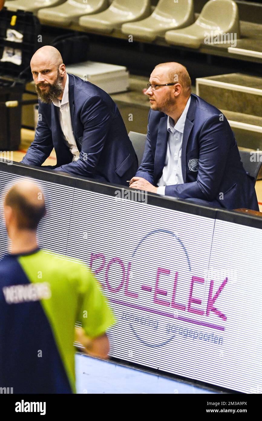 Leiden's head coach Geert Hammink pictured before a basketball match ...