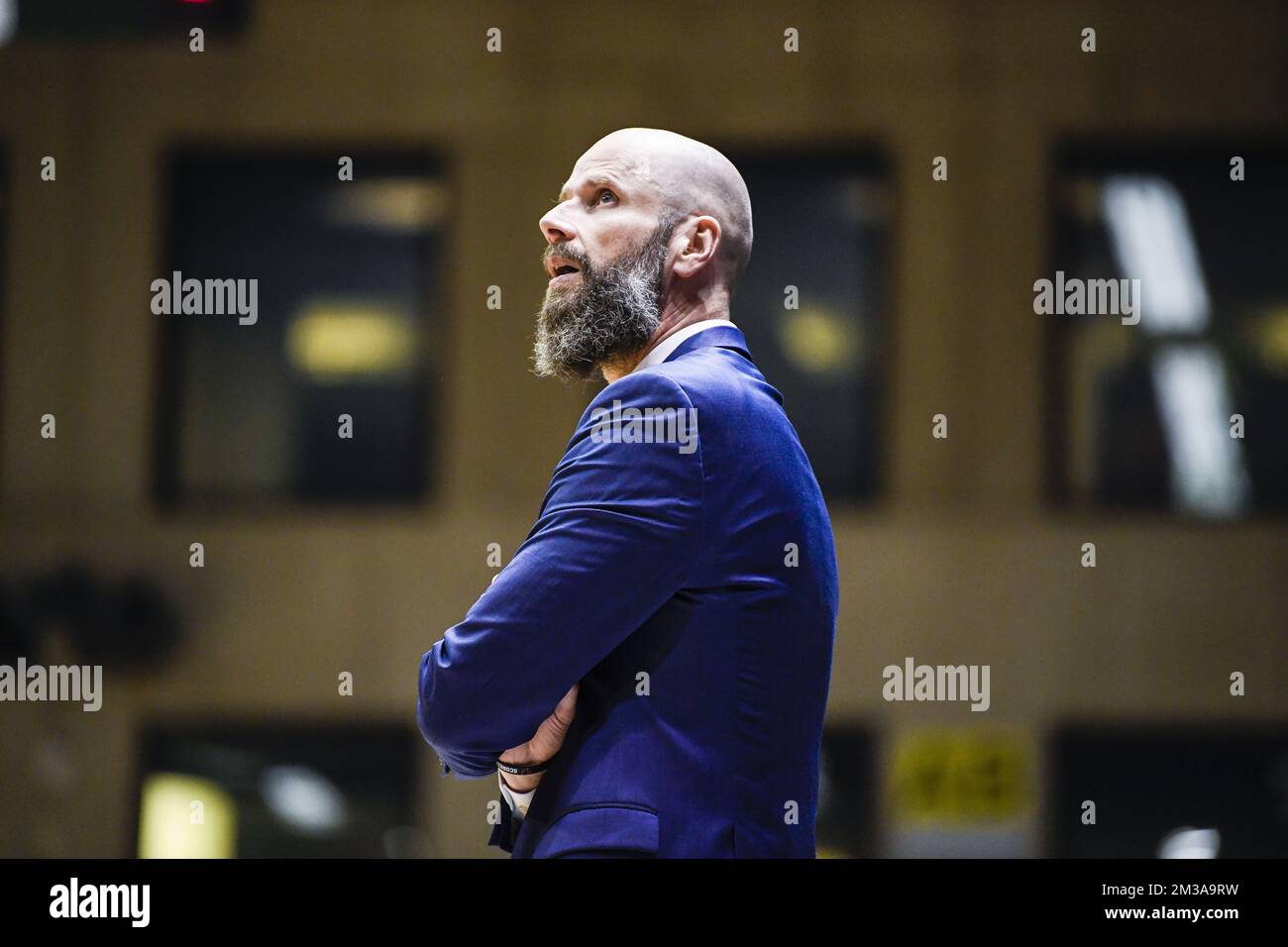 Leiden's head coach Geert Hammink pictured during a basketball match ...