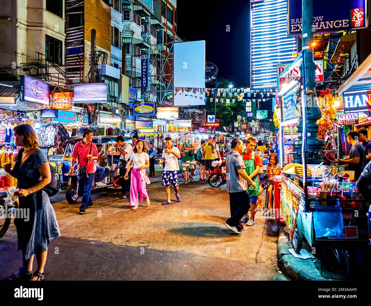 BANGKOK, THAILAND - APRIL 23, 2019: Night activity on Khaosan Road, the ...