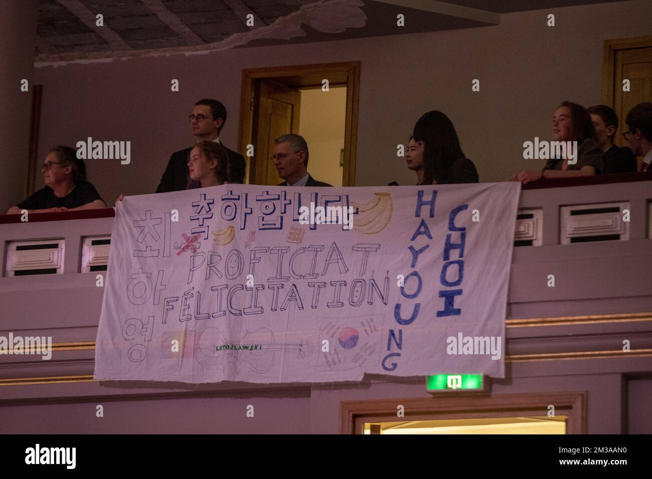 Fans show a banner for winner Hayoung Choi at the final session of the ...