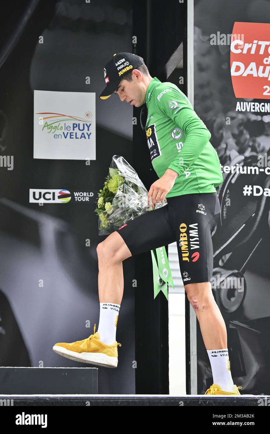 Belgian Wout Van Aert of Team Jumbo-Visma celebrates on the podium in ...