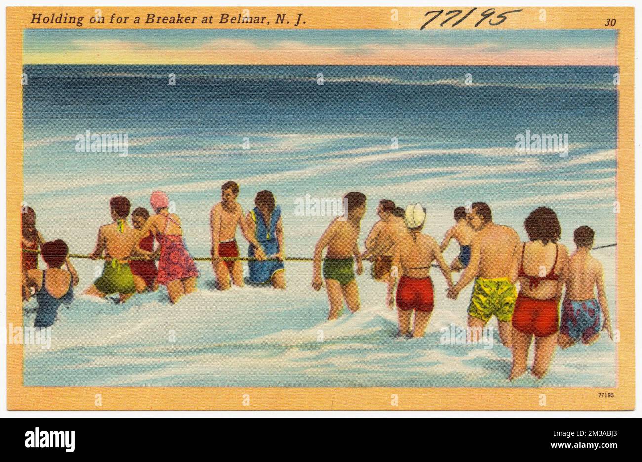 Holding on for a breaker at Belmar, N. J. , Beaches, Tichnor Brothers ...