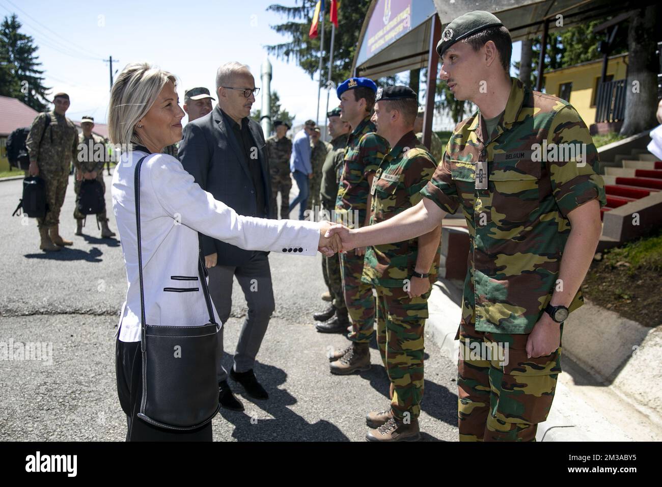 Defence minister Ludivine Dedonder and Vasile Dincu pictured during a ...