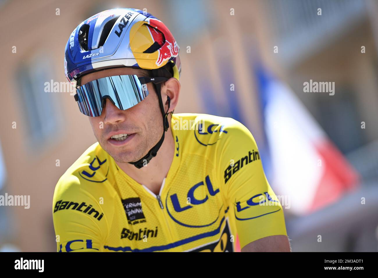 Belgian Wout Van Aert of Team Jumbo-Visma wearing the yellow jersey ...