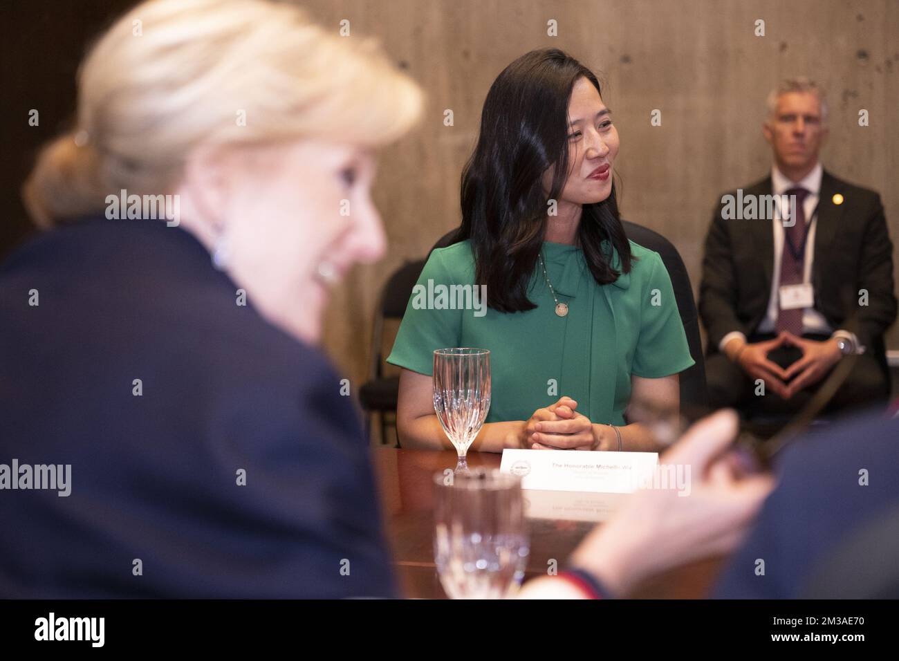 Princess Astrid of Belgium and Boston mayor Michelle Wu pictured during ...