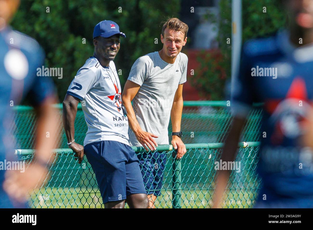 Essevee's new head coach Mbaye Leye and Davy De fauw pictured during a ...