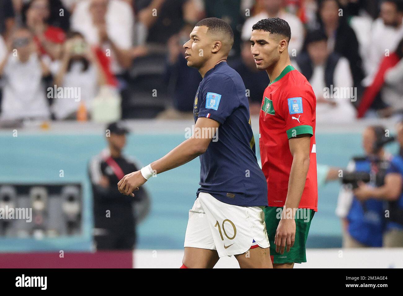 Kylian Mbappe of France, Achraf Hakimi of Morocco during the FIFA World ...