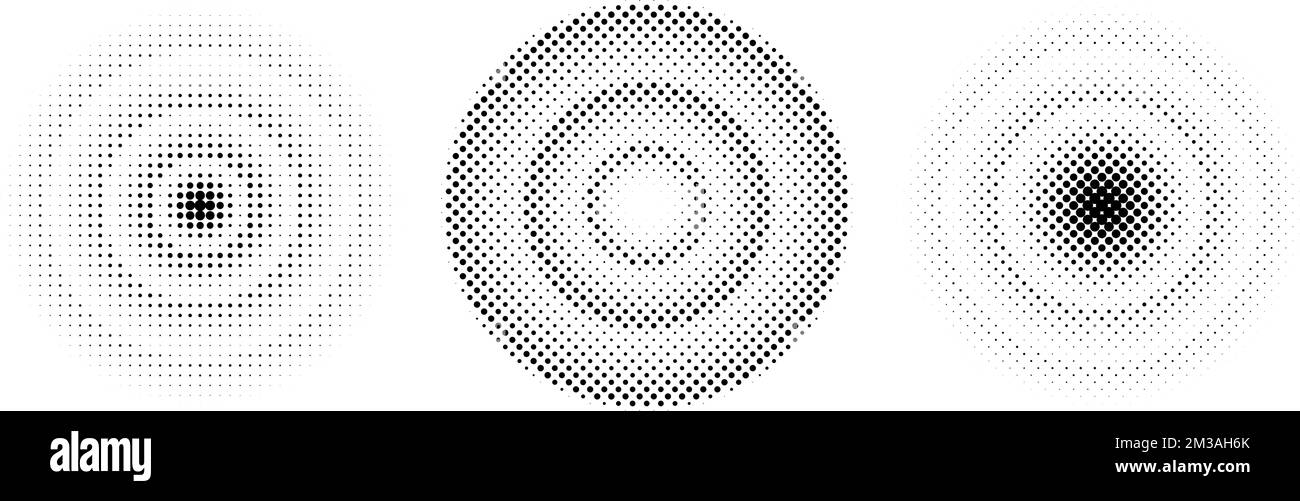 Halftone concentric circles set. Comic texture rings collection. Round ...