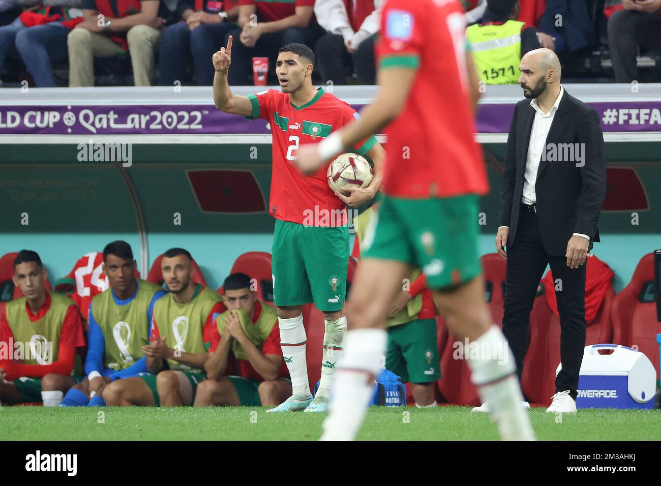 Achraf Hakimi of Morocco, Coach of Morocco Walid Regragui during the ...