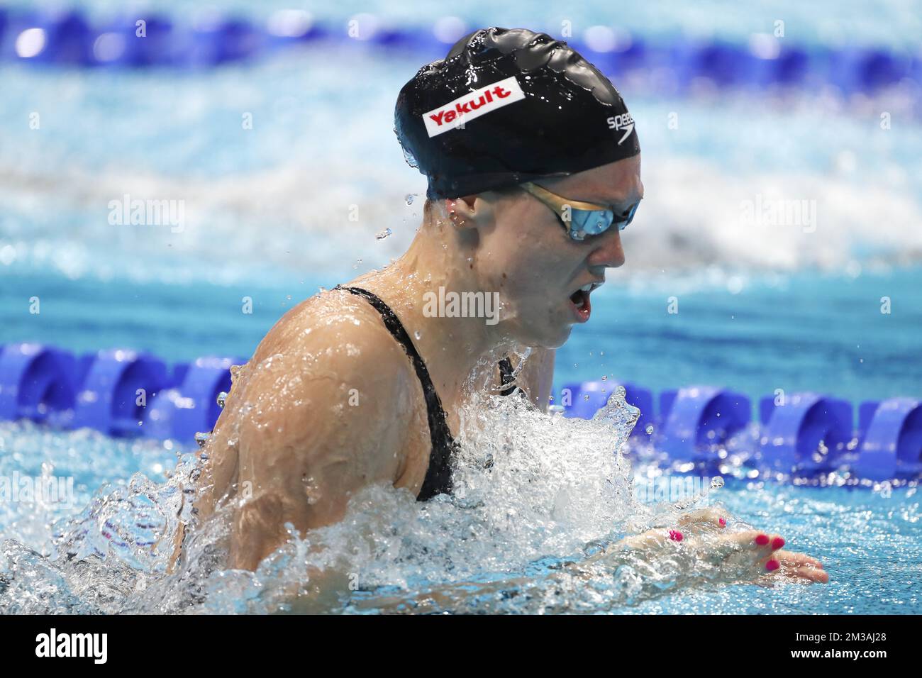 Belgian Florine Gaspard pictured in action during the women's 100m breaststroke at the swimming ...