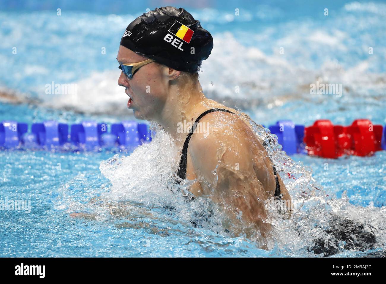 Belgian Florine Gaspard pictured in action during the women's 100m breaststroke at the swimming ...