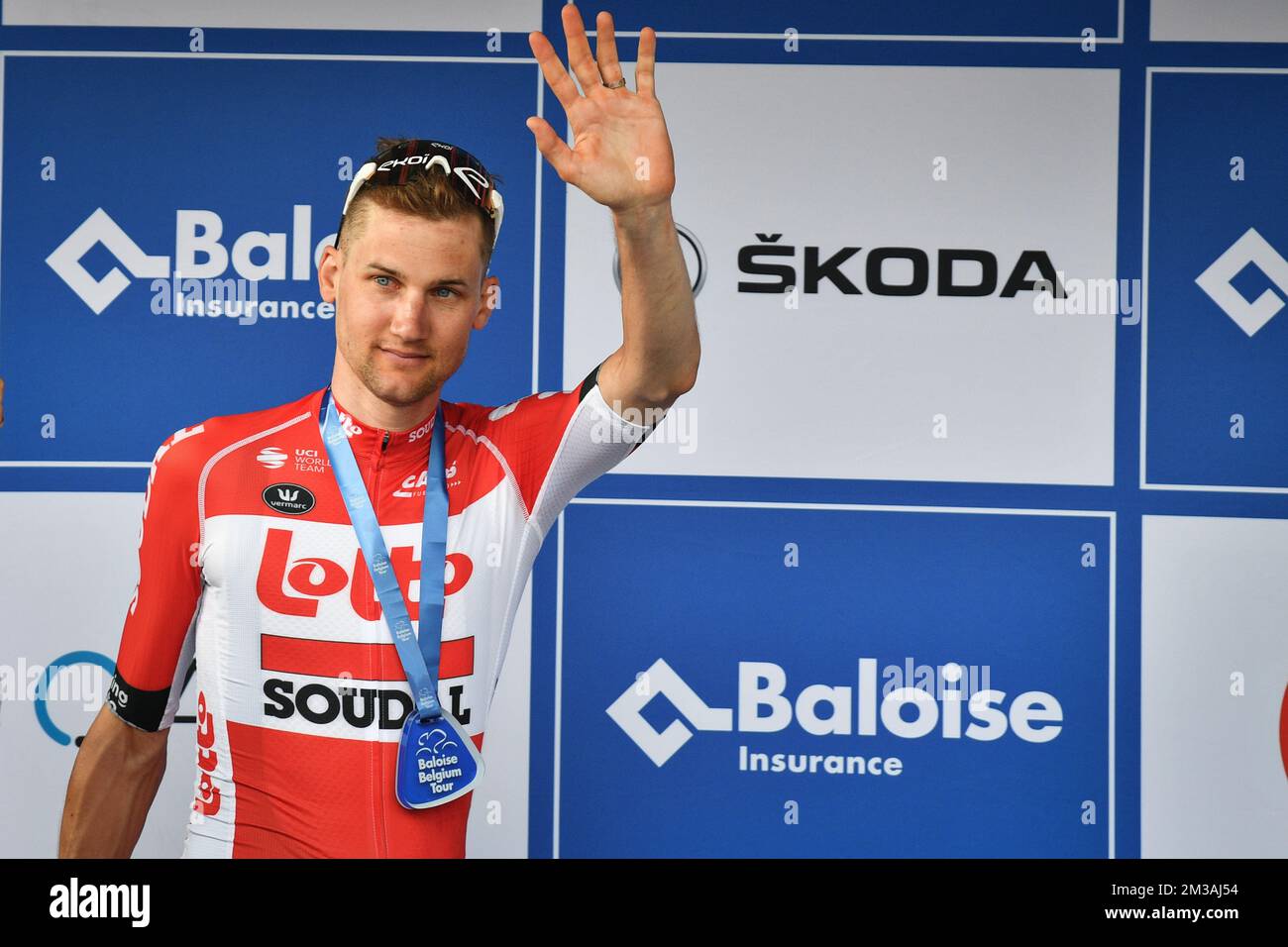 Belgian Tim Wellens of Lotto Soudal pictured on the podium after the ...