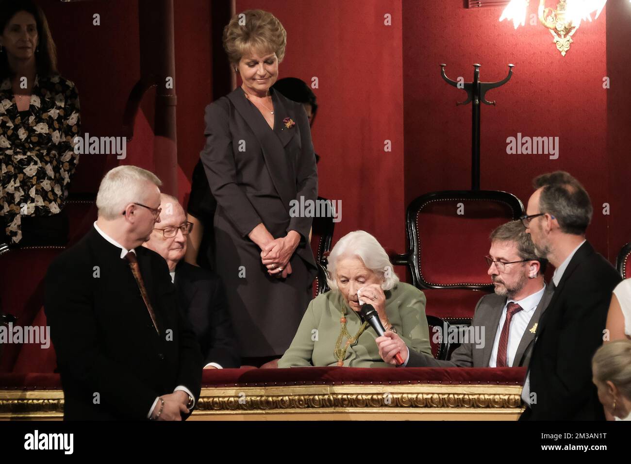 Queen Paola of Belgium (C) delivers a speech at the 'Concert of Belgian ...