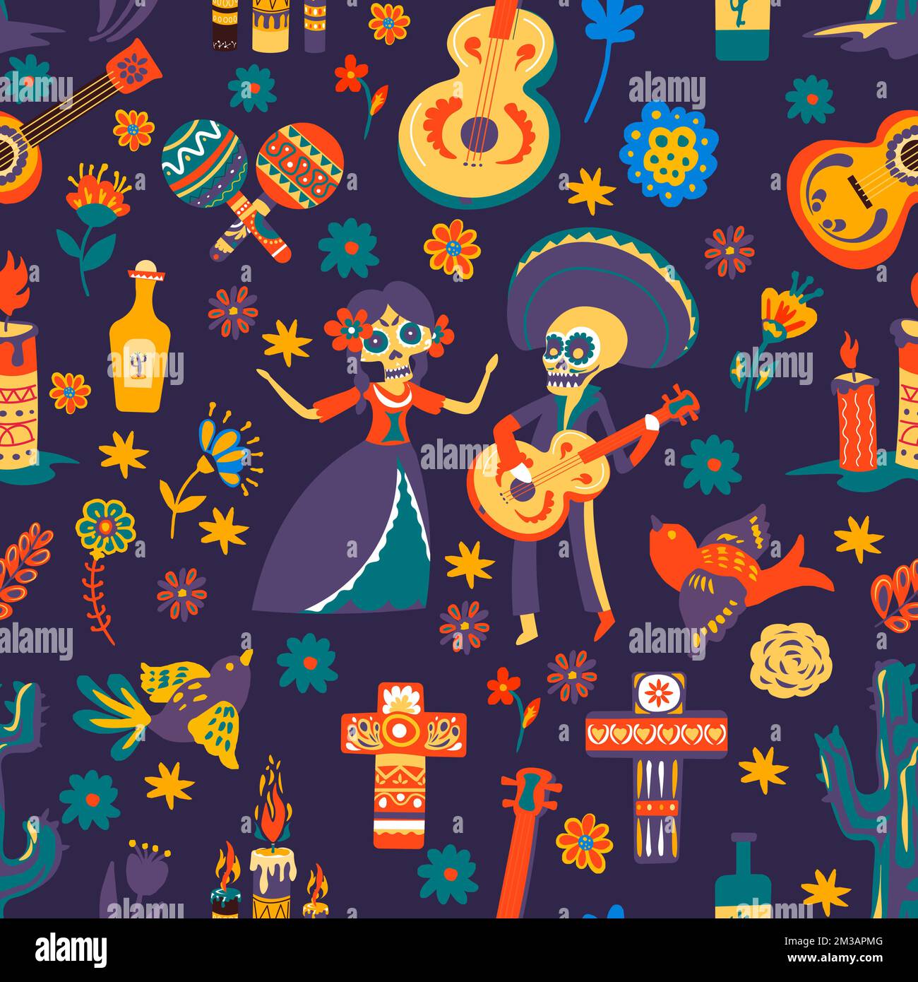 Dia de los muertos, traditional symbols of mexican holiday. Celebration ...