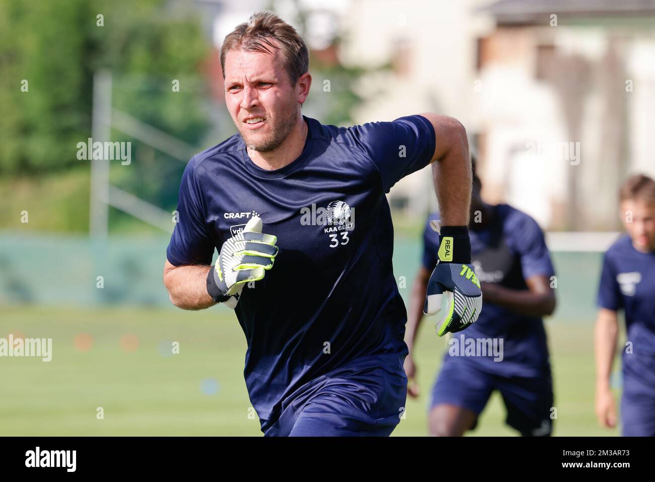 Gent's goalkeeper Davy Roef pictured in action during a training ...