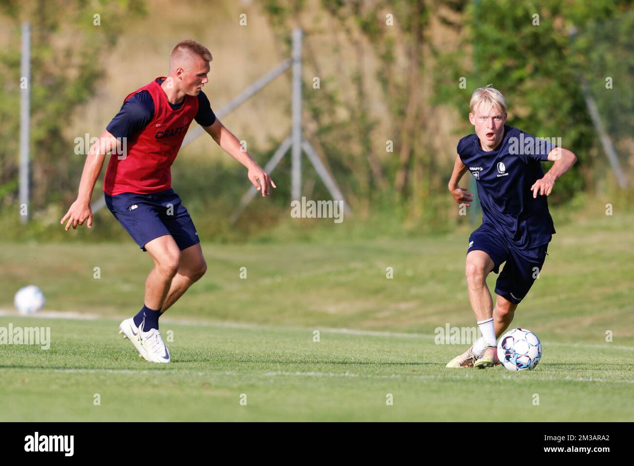 Gent's Bram Lagae and Gent's Noah De Ridder pictured in action during a ...