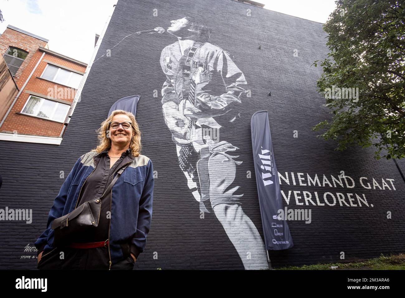 Luc De Vos' widow Sandra Heylen pictured during the unveiling of the ...